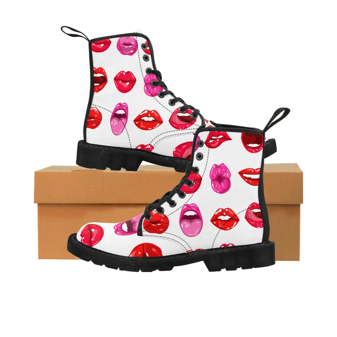Women's Canvas Boots Lips Kisses on Boots Boots - Etsy