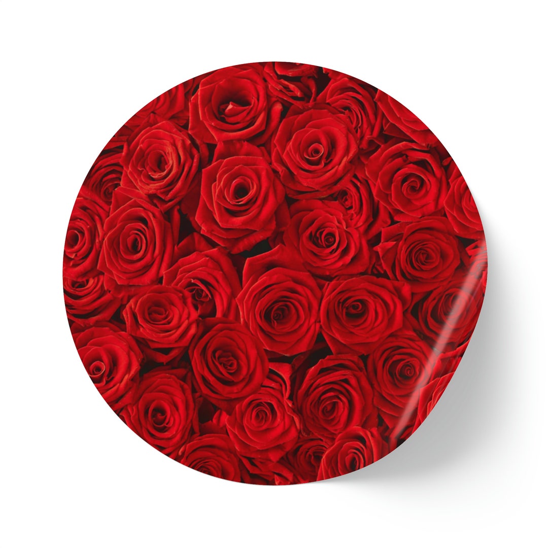 Round Sticker Label Rolls, Roses Labels, Roses, Flower Labels, Rose ...