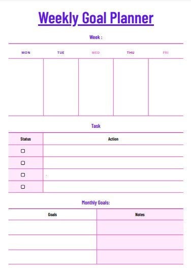 Weekly Goal Tracker - Printable PDF File - Etsy