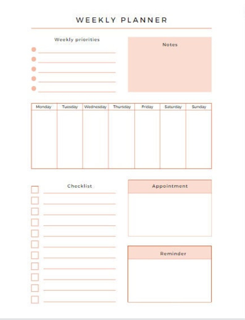 Weekly Planner - Printable PDF File - Etsy