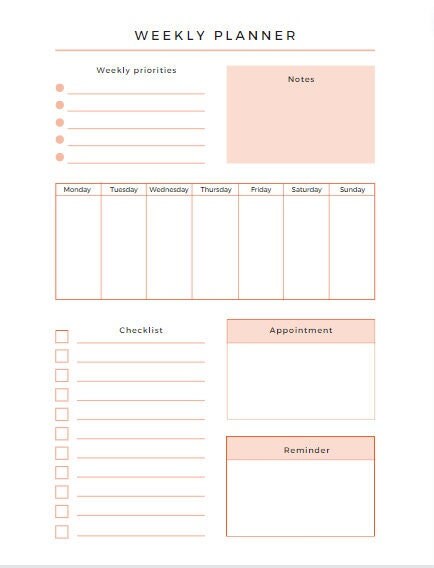 Weekly Planner - Printable PDF File - Etsy
