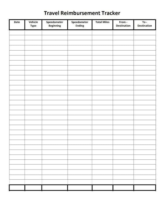 Travel Reimbursement Tracker Form PDF Printable Download - Etsy