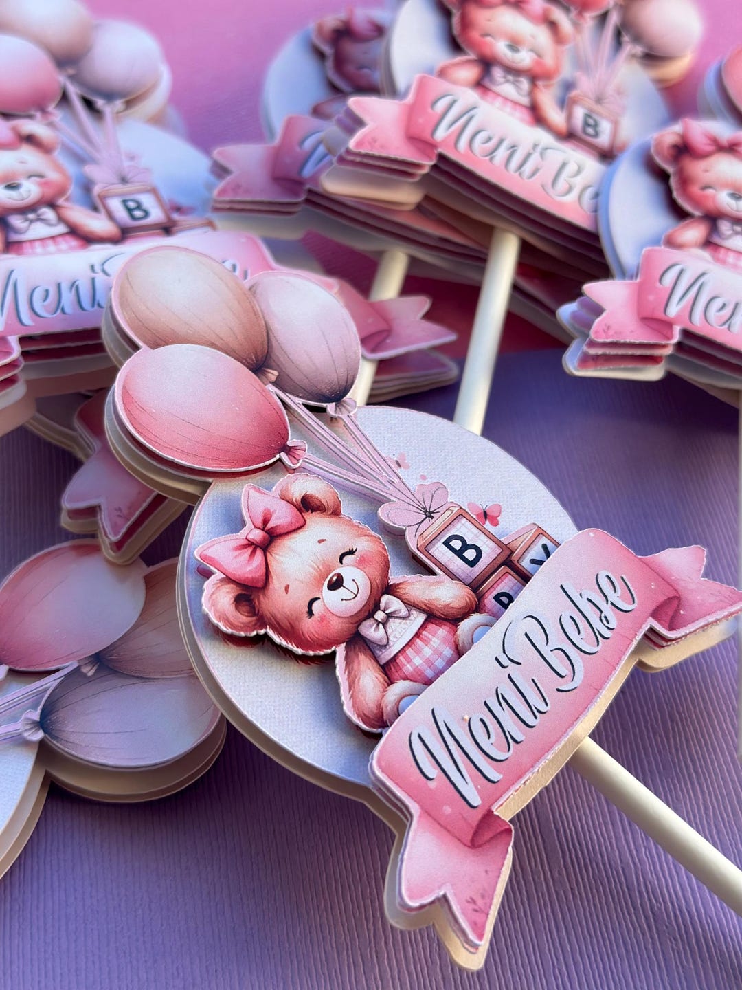 Pink Bear Cupcake Topper, Cute Bear Cake Topper, Baby Shower Cake ...
