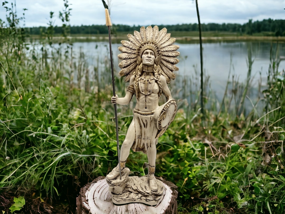 Native American Indian Warrior Tribal Chief, Holding Spear and Shield ...