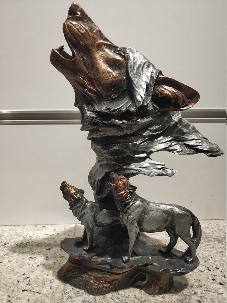 Wolf Family Statue 12 Inches Silver Wolf Sculpture - Etsy
