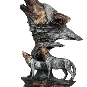 Wolf Family Statue, 12 Inches, Silver Wolf Sculpture, Howling Wolf ...