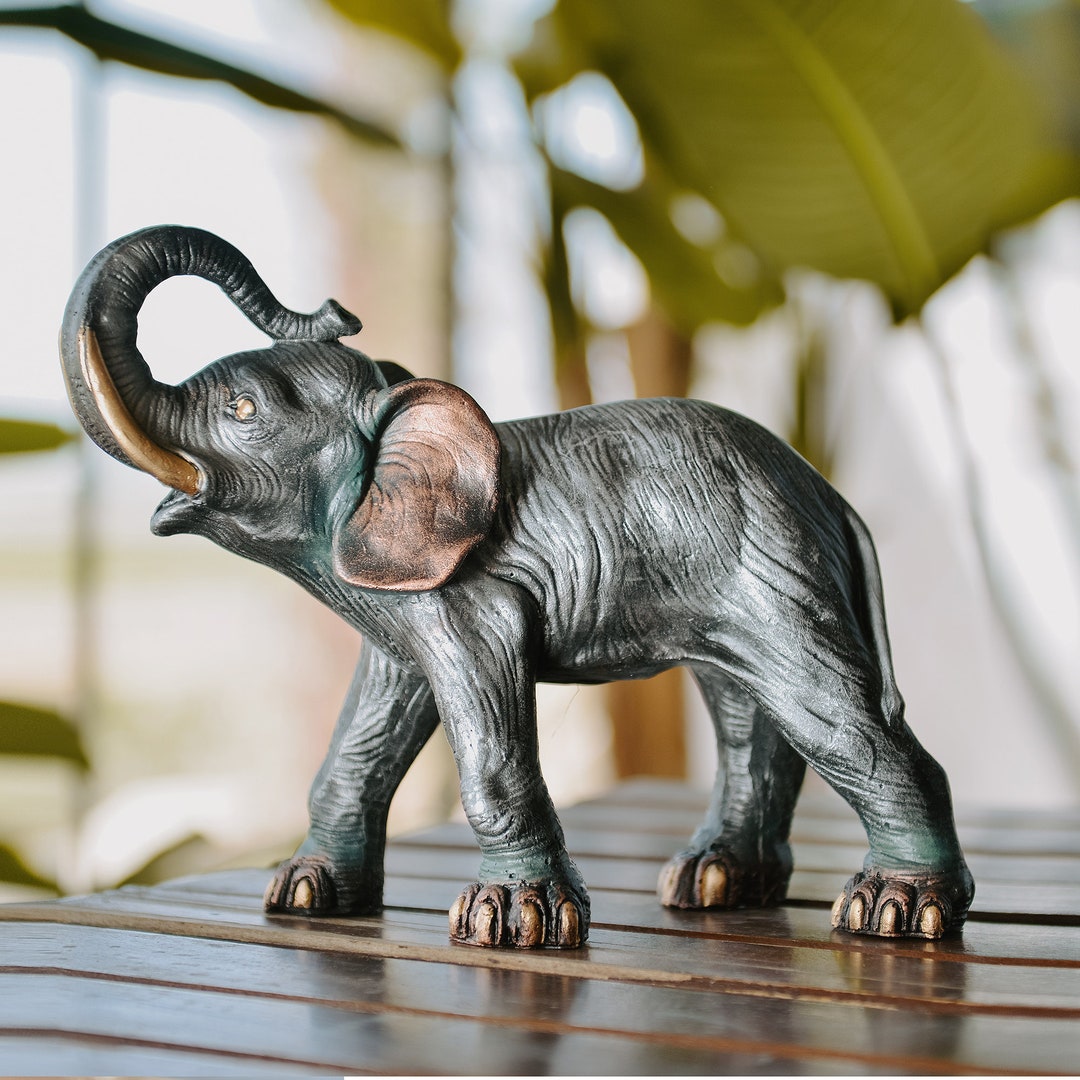 Elephants Statue, Silver Gold Elephants Figurine, Elephant Home Decor ...