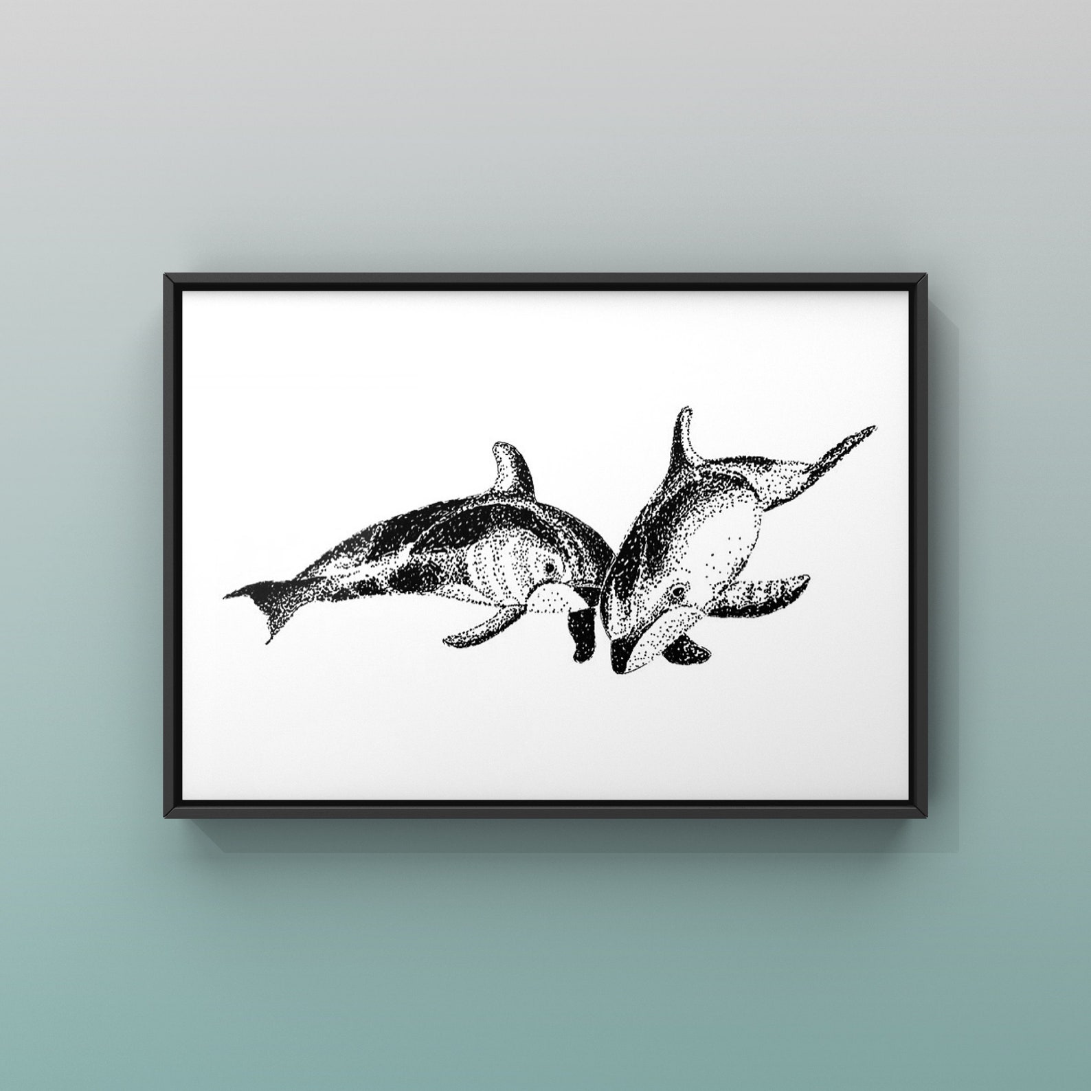 Dolphin Pair Print Ink Wall Sign Wildlife Print Dolphin - Etsy UK