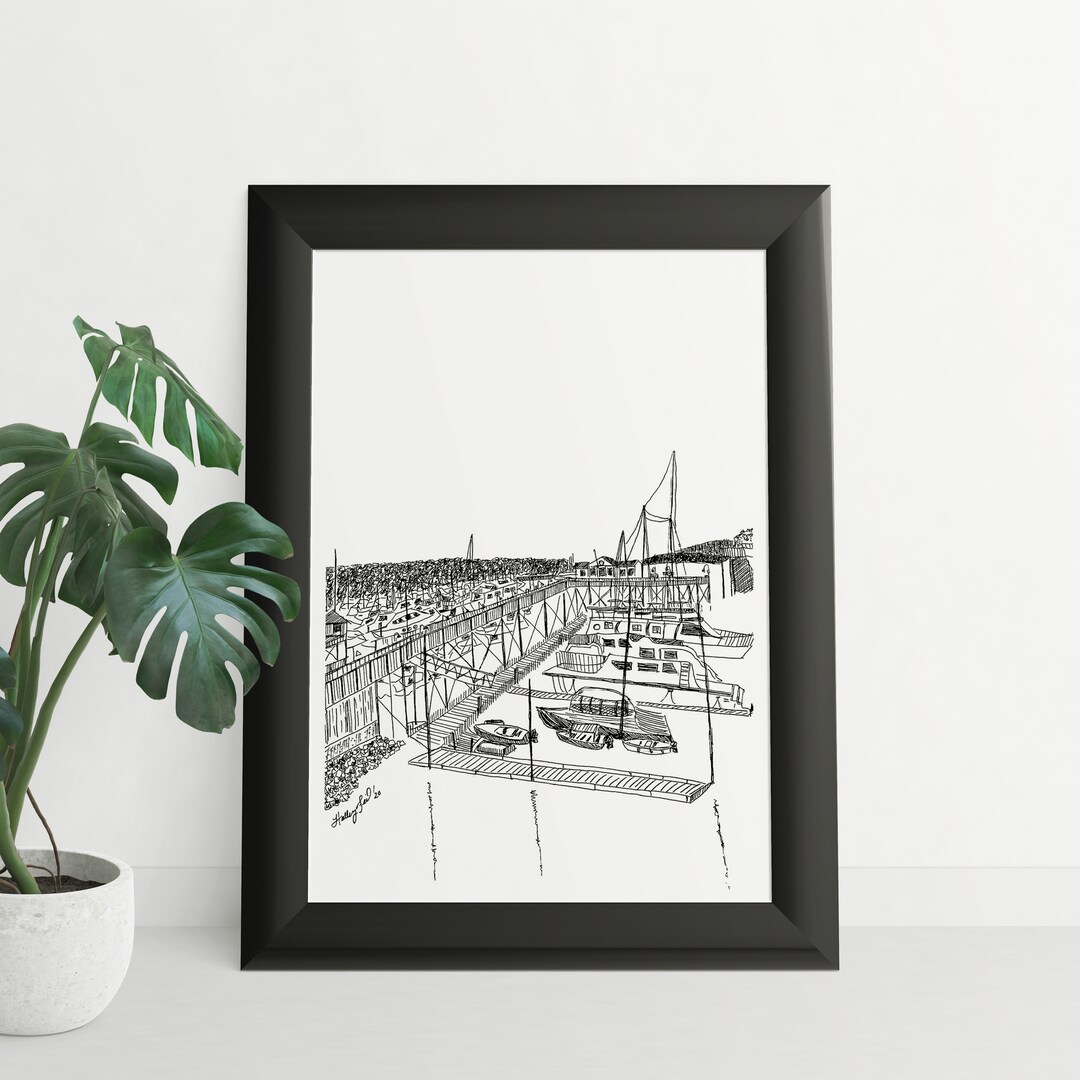 Sailboat Marina Print Ink Wall Sign Boat Print - Etsy