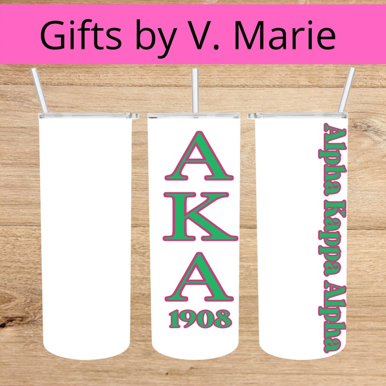 Alpha Kappa Alpha Sorority, Aka, White, Skinny Tumbler Design, 20oz ...