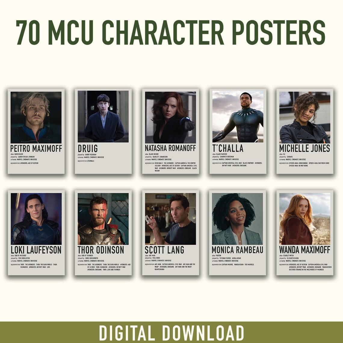 70 Pack | MCU Character Mini Posters | Digital Download - Etsy