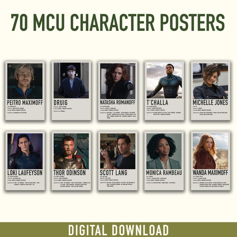 70 Pack | MCU Character Mini Posters | Digital Download - Etsy