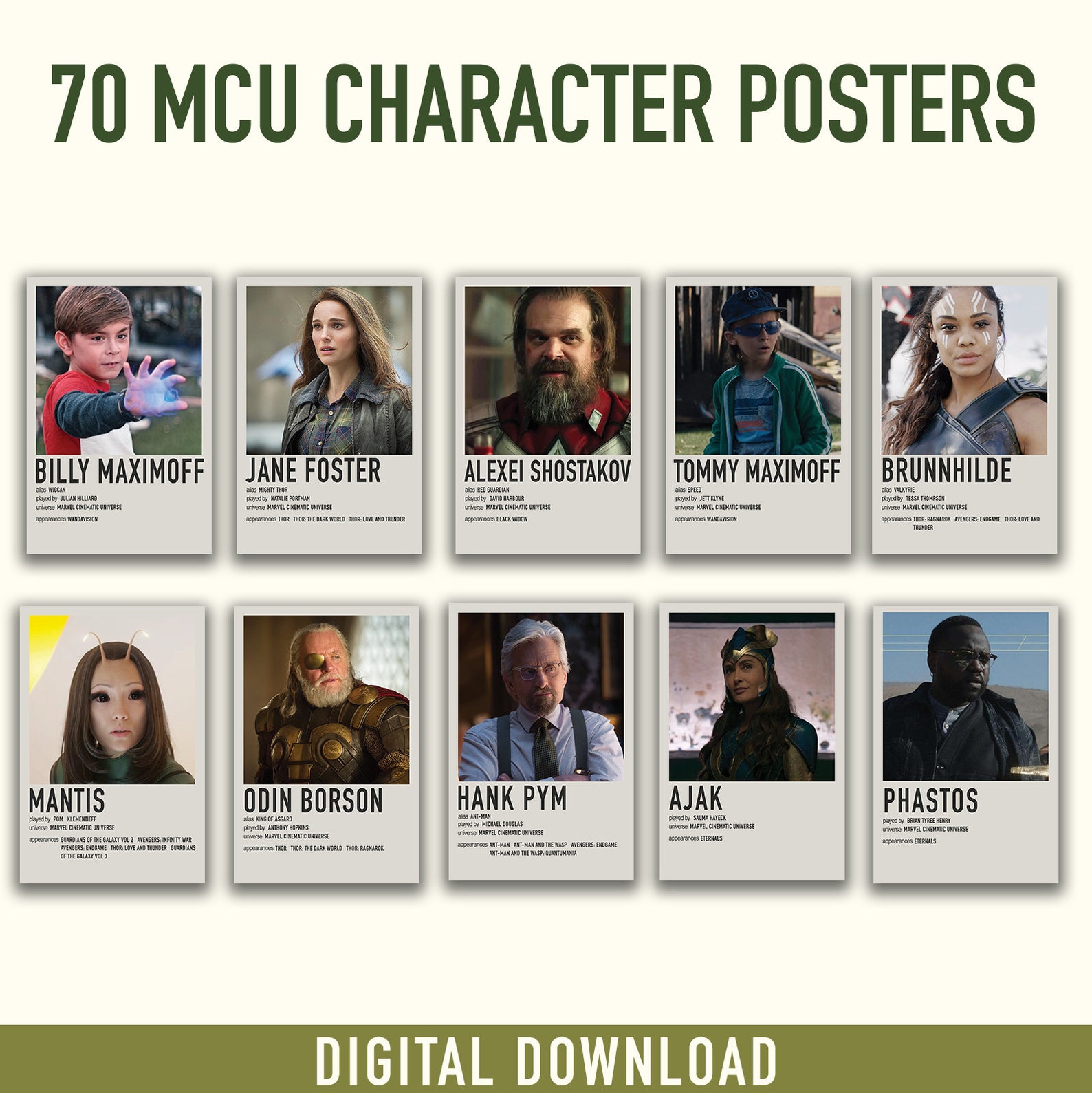 70 Pack | MCU Character Mini Posters | Digital Download - Etsy