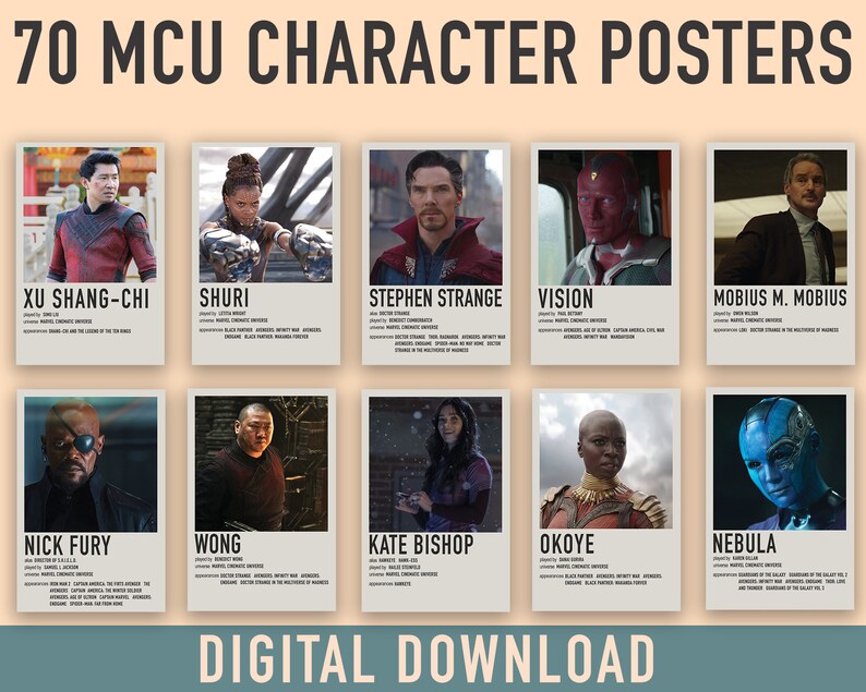 70 Pack MCU Character Mini Posters Digital Download - Etsy