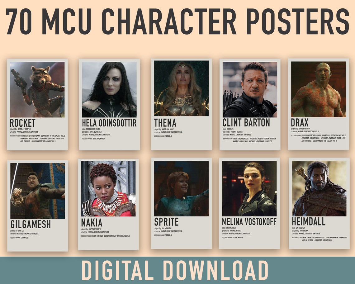 70 Pack MCU Character Mini Posters Digital Download - Etsy