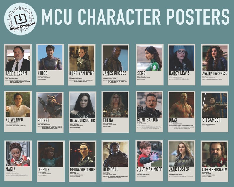 70 Pack MCU Character Mini Posters Digital Download - Etsy
