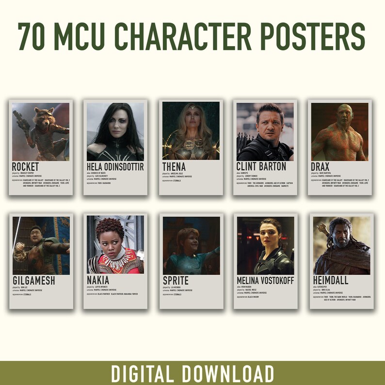 70 Pack | MCU Character Mini Posters | Digital Download - Etsy
