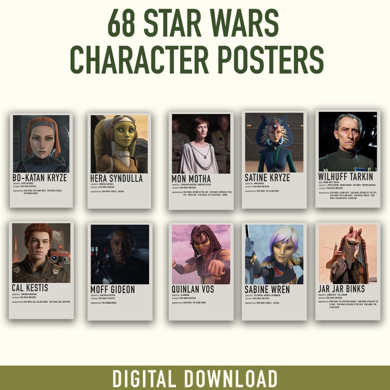 61 Pack | Star Wars Character Mini Posters | Digital Download - Etsy