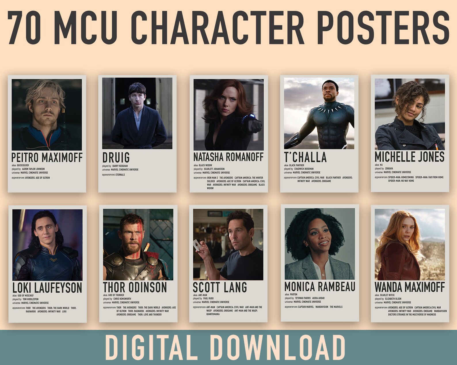 70 Pack MCU Character Mini Posters Digital Download - Etsy