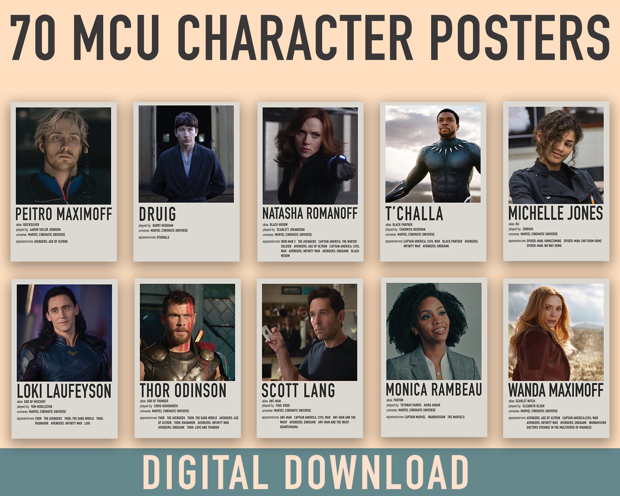 70 Pack MCU Character Mini Posters Digital Download - Etsy