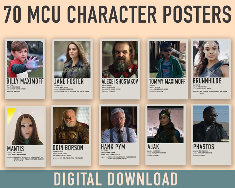 70 Pack MCU Character Mini Posters Digital Download - Etsy