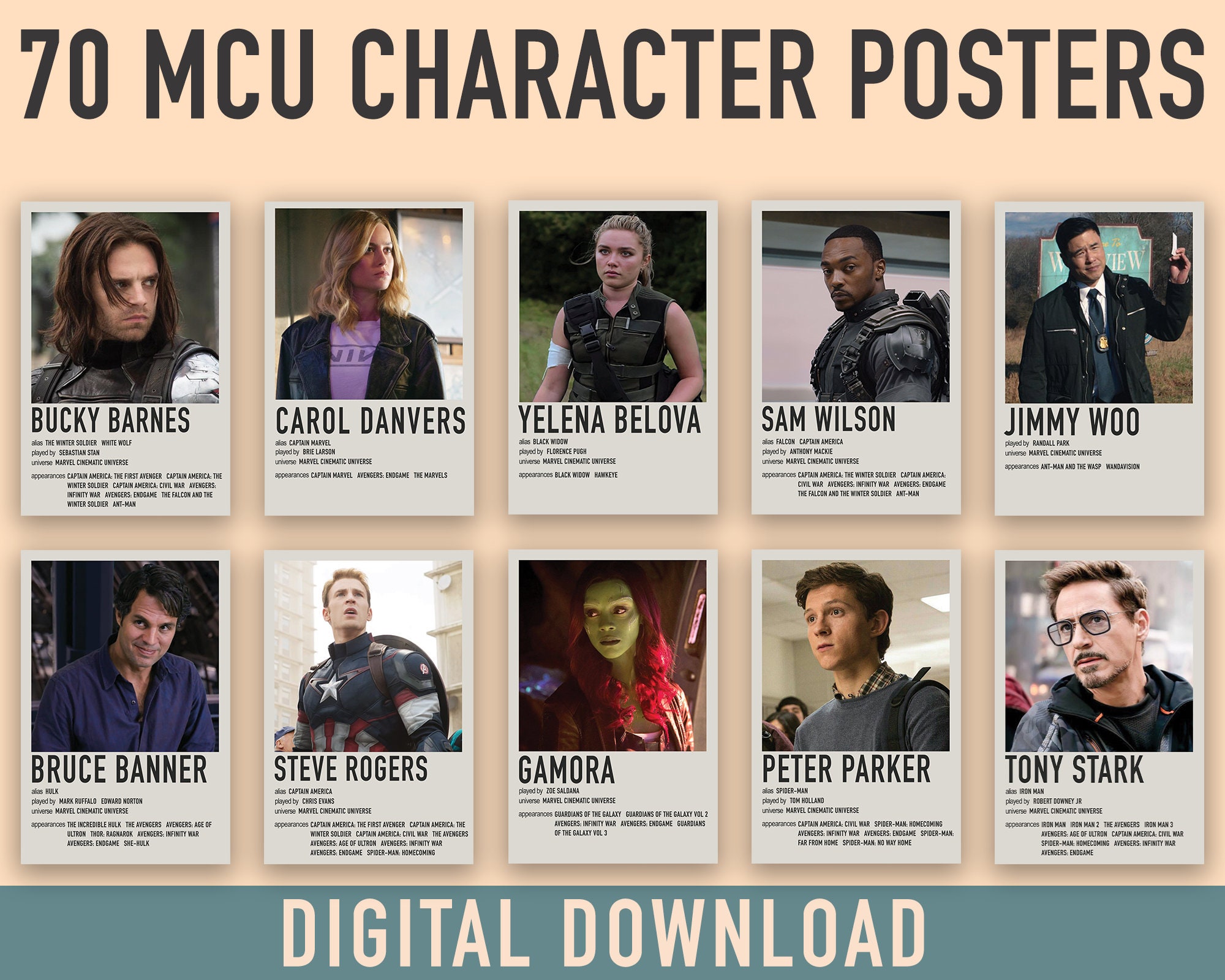 70 Pack MCU Character Mini Posters Digital Download - Etsy