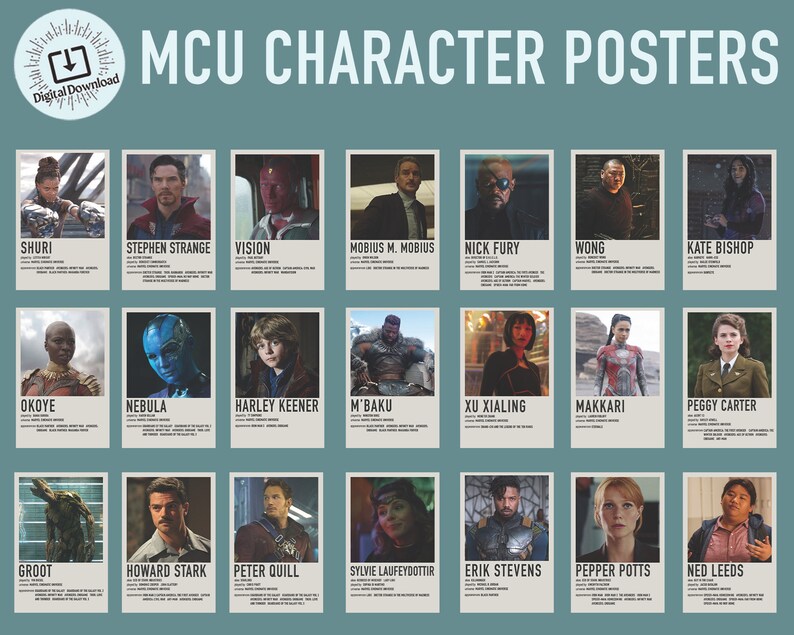 70 Pack MCU Character Mini Posters Digital Download - Etsy