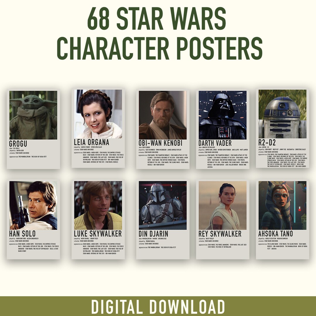 61 Pack | Star Wars Character Mini Posters | Digital Download - Etsy
