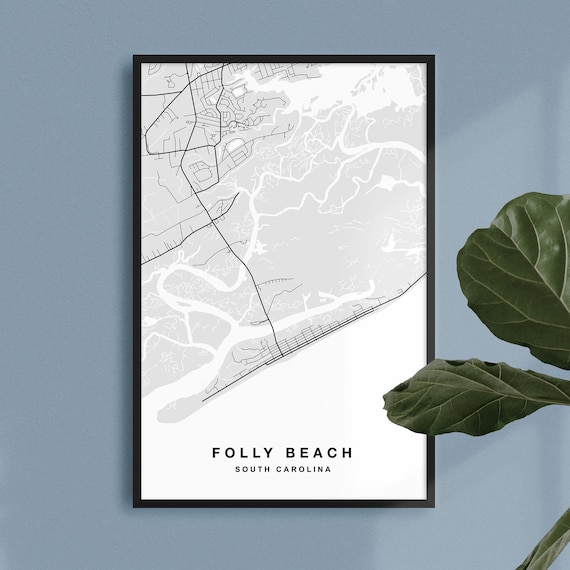 Folly Beach Map Print Folly Beach Poster Folly Beach Art | Etsy