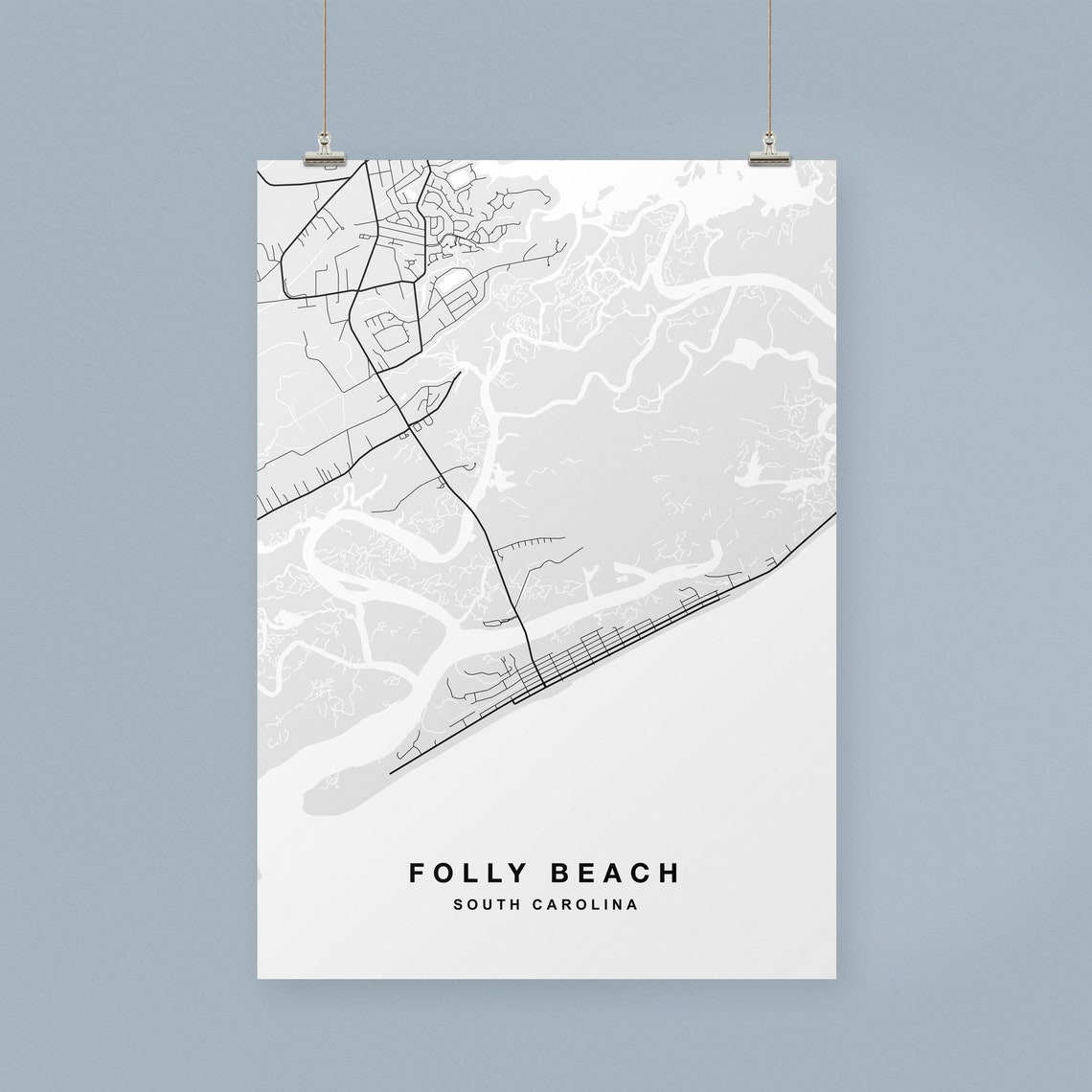 Folly Beach Map Print Folly Beach Poster Folly Beach Art | Etsy