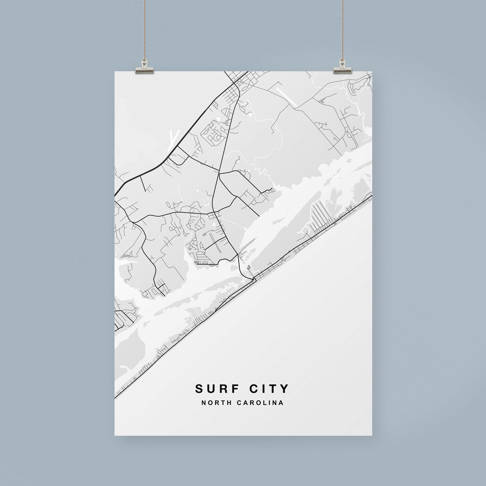 Surf City Map Print | Surf City Poster | Surf City Art - Etsy