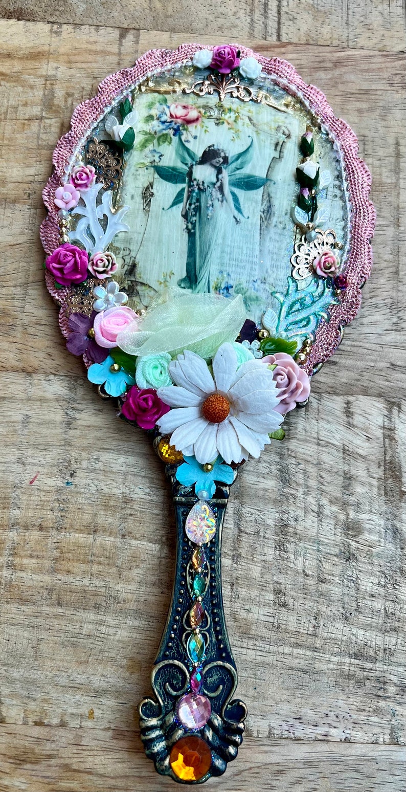 Fairy Handheld Mirror: Handmade Gem and Flower Decorated Vanity Mirror ...