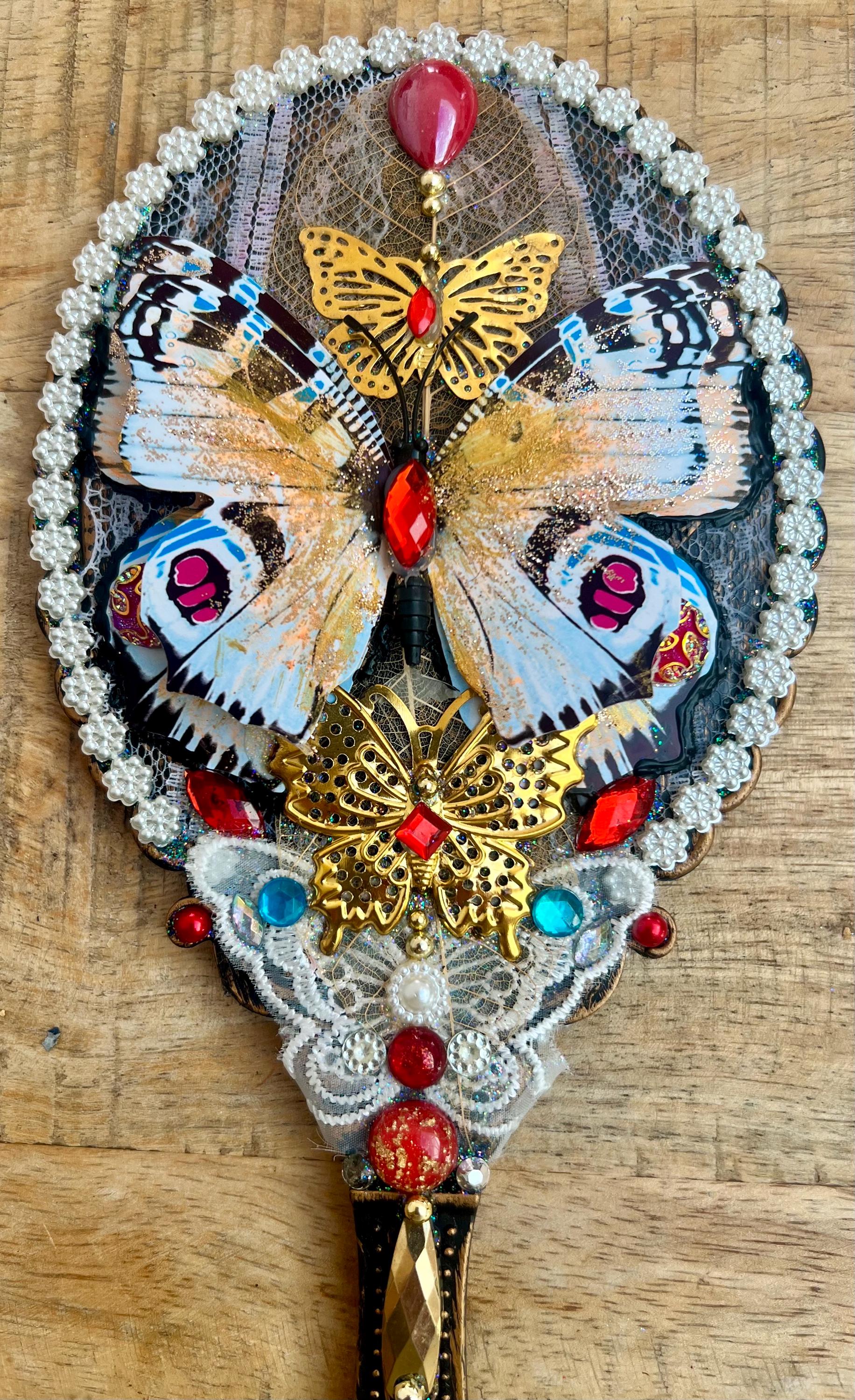Handmade Butterfly Hand Mirror: Gem and Flower Vanity Decor - Etsy