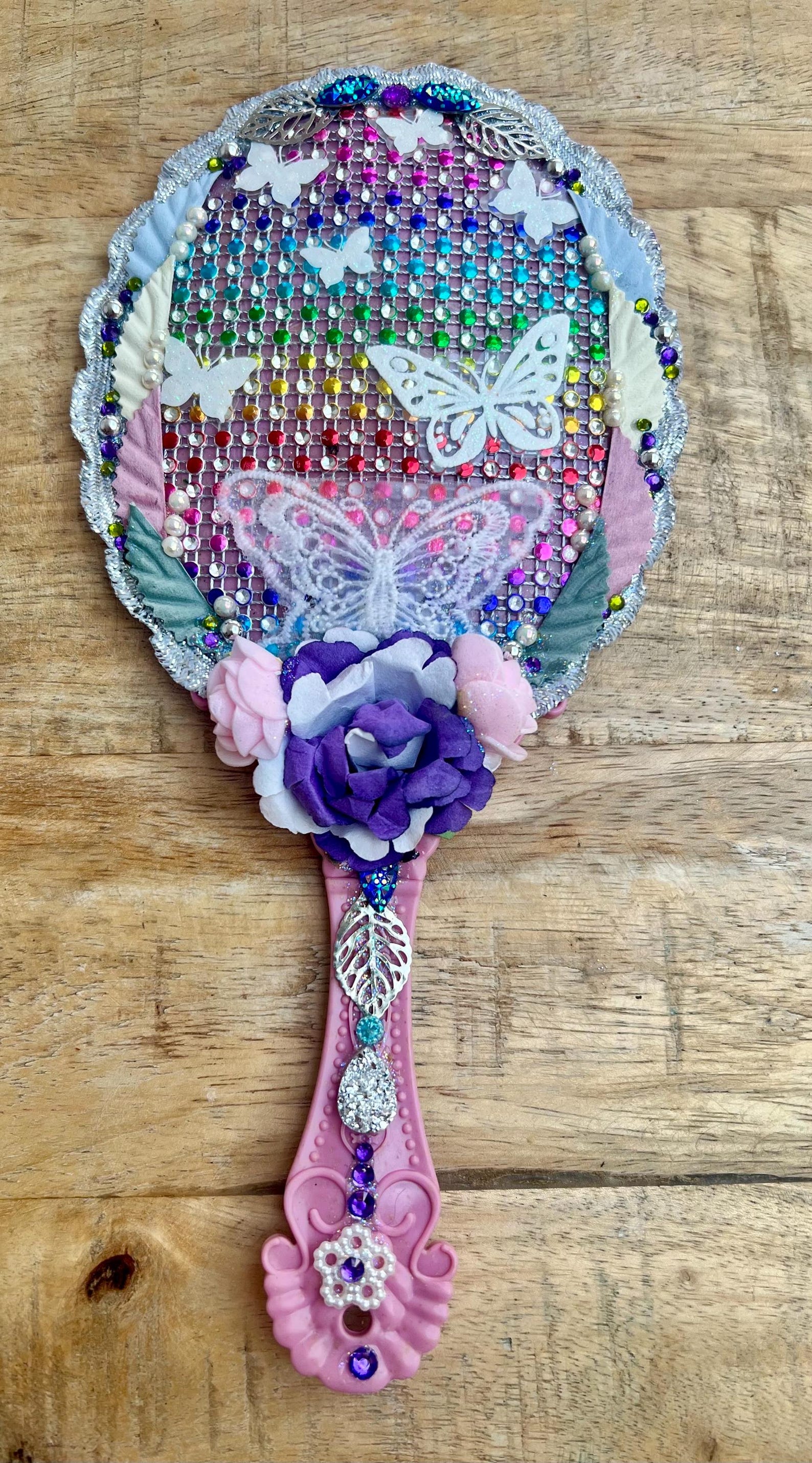 Butterfly Handheld Mirror: Gem and Flower Decorated Handmade Vanity ...