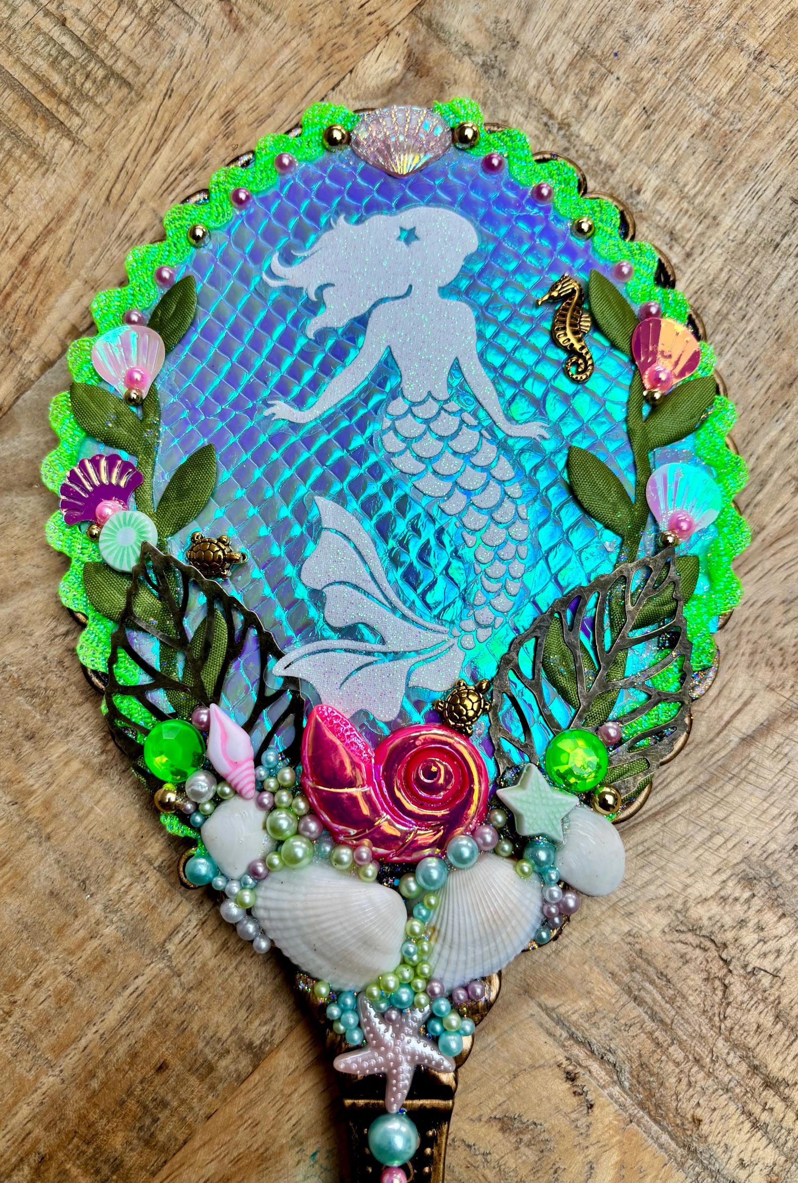 Mermaid Handheld Mirror: Handmade Gem and Shell Decorated Vanity Mirror ...
