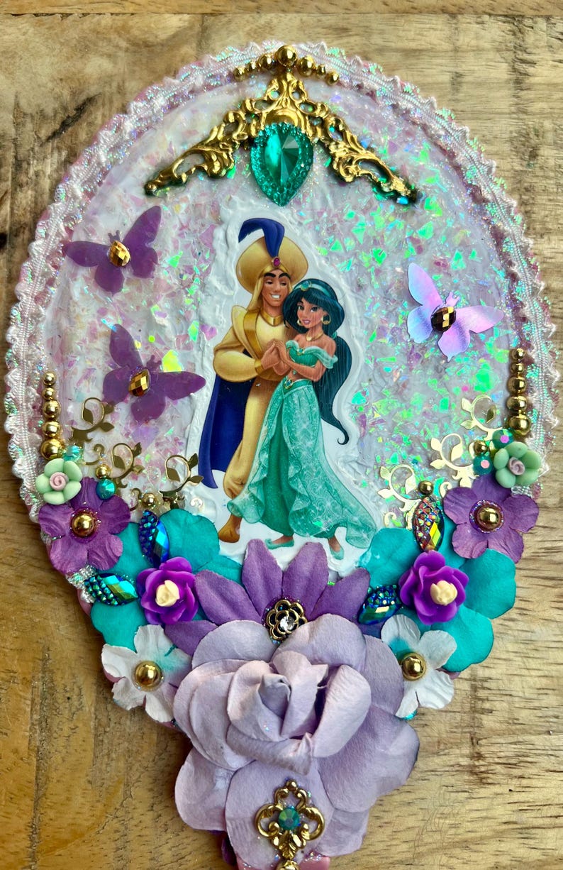 Princess Jasmin Handheld Mirror: Handmade Gem and Flower Decorated ...