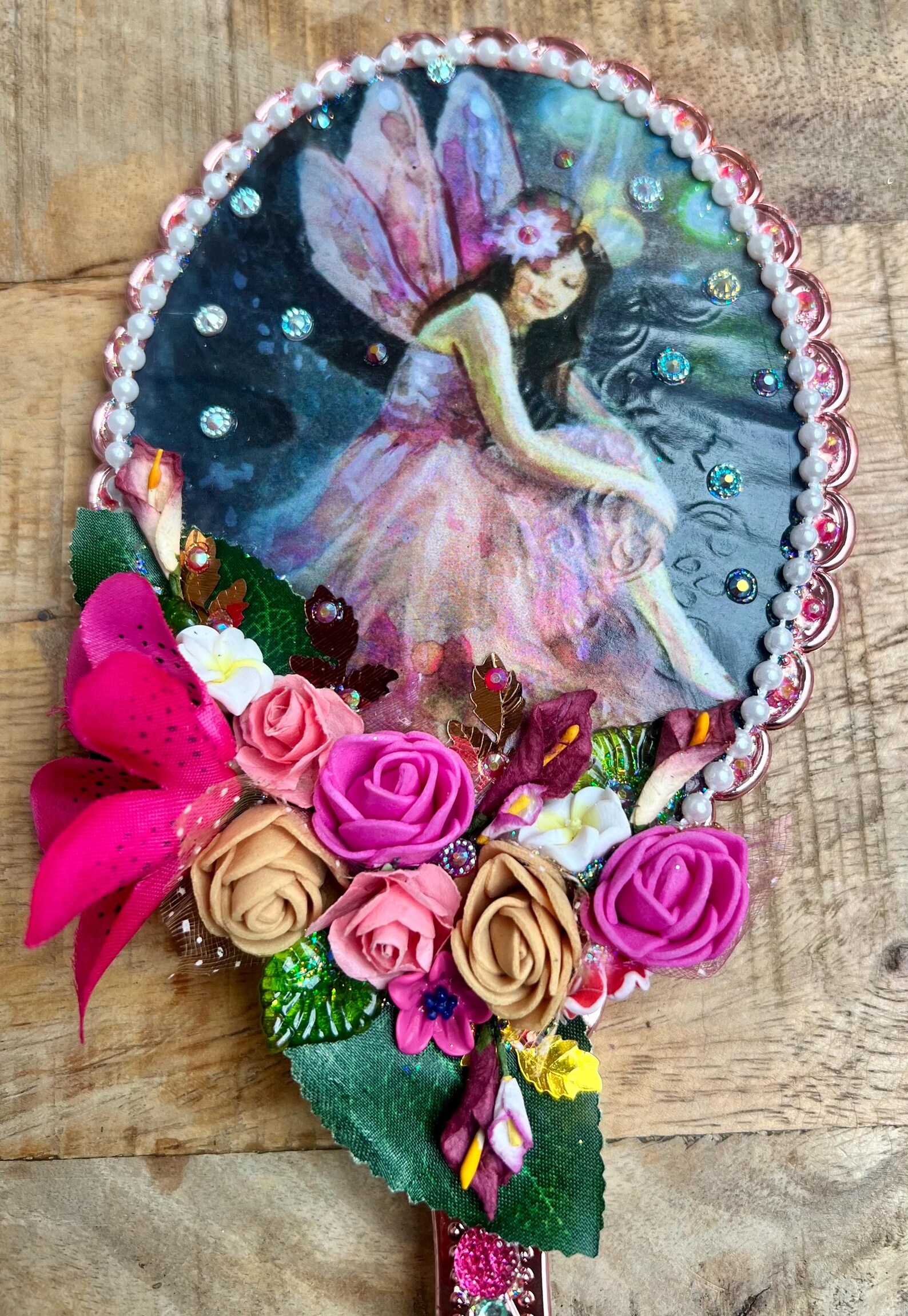 Fairy Handheld Mirror: Handmade Gem and Flower Decorated Vanity Mirror ...