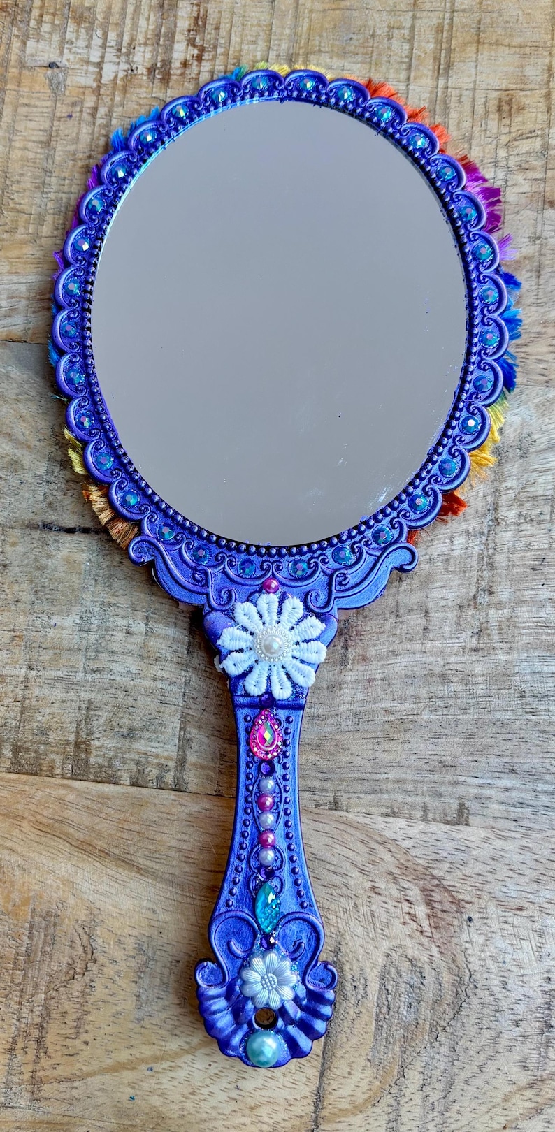 Unicorn Handheld Mirror: Handmade Gem and Flower Decorated Vanity ...