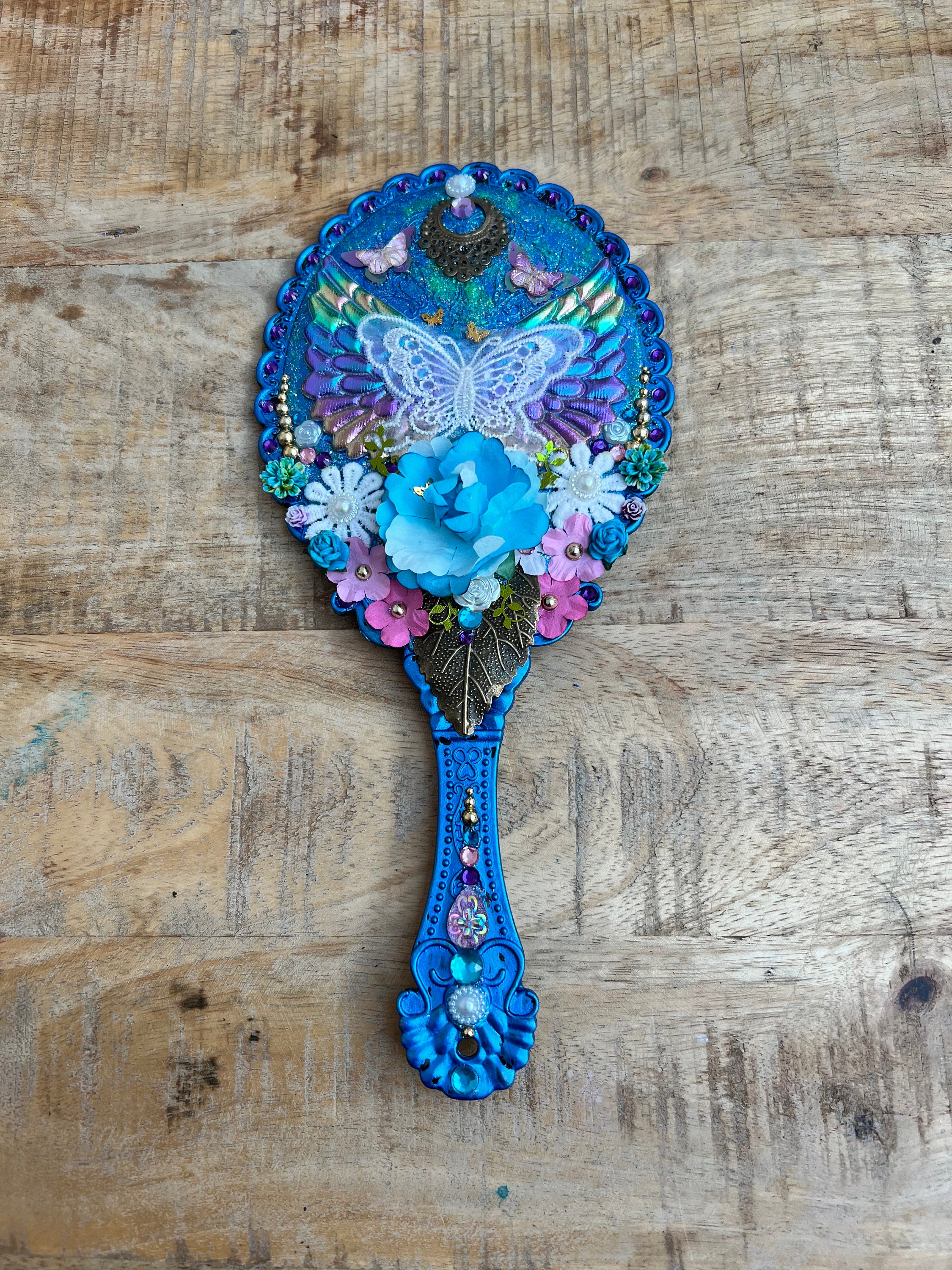 Butterfly Handheld Mirror: Gem and Flower Decorated Handmade Vanity ...