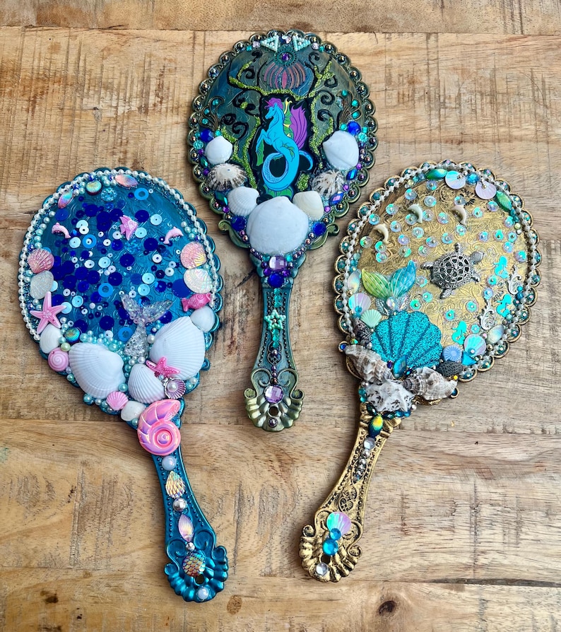 Under the Sea Handheld Mirror: Gem & Shell Decorated Vanity Mirror - Etsy