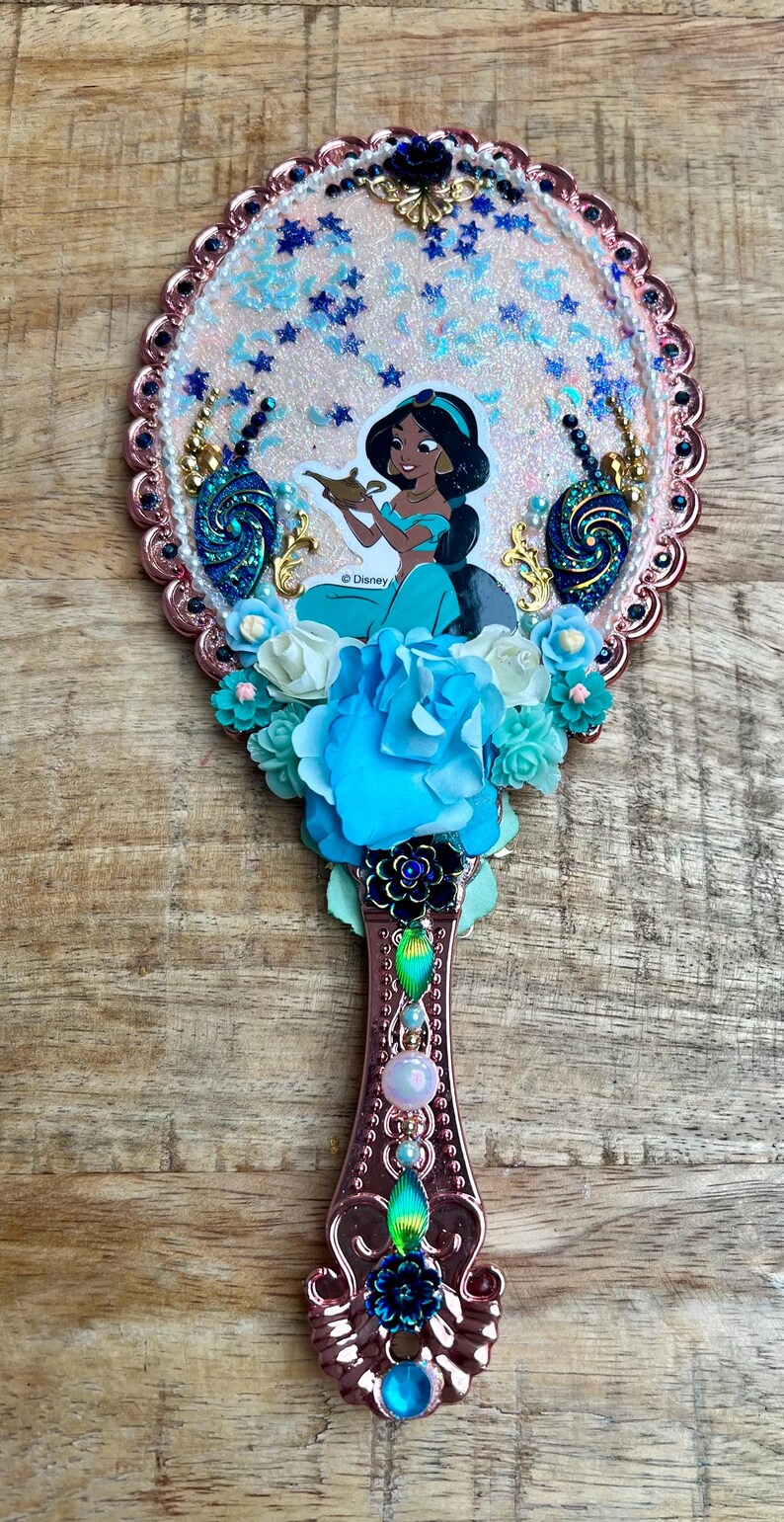 Princess Jasmin Handheld Mirror: Handmade Gem and Flower Decorated ...