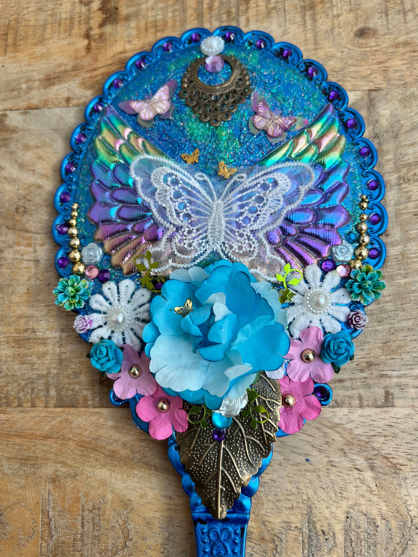 Butterfly Handheld Mirror: Gem and Flower Decorated Handmade Vanity ...