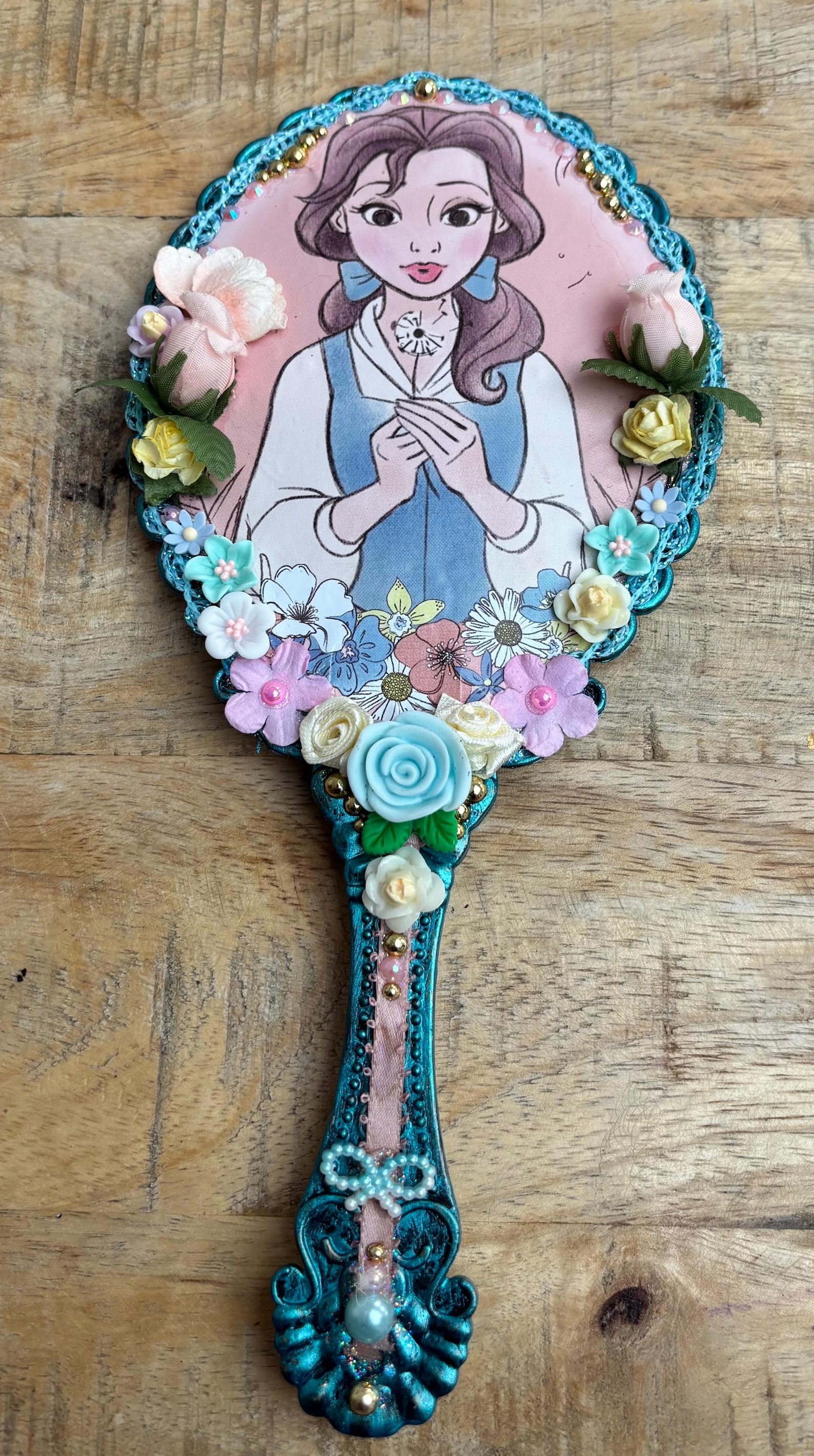 Belle Theme Handheld Mirror: Gem & Flower Decorated Vanity Mirror - Etsy
