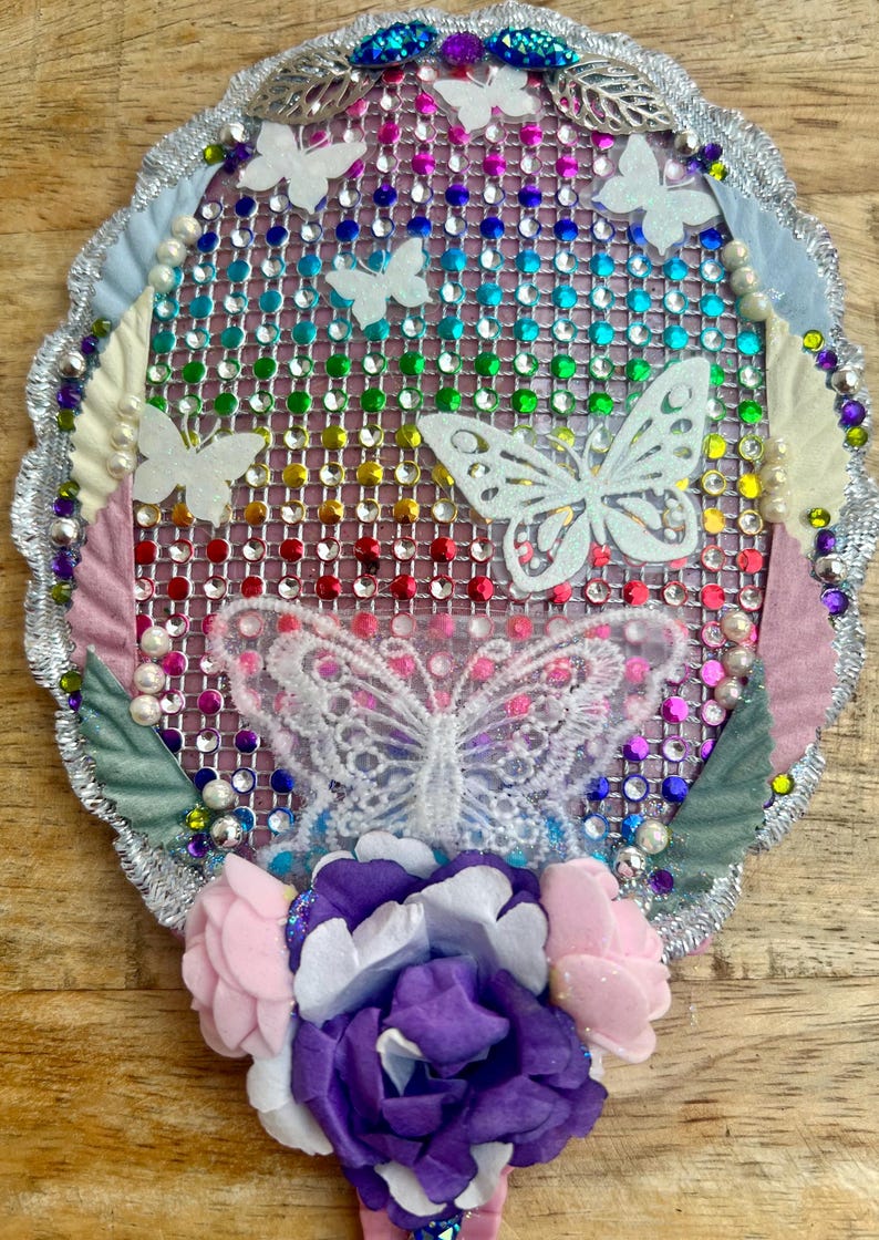 Butterfly Handheld Mirror: Gem and Flower Decorated Handmade Vanity ...