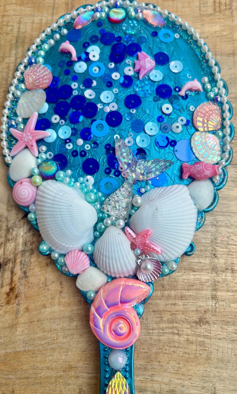 Under the Sea Handheld Mirror: Gem & Shell Decorated Vanity Mirror - Etsy
