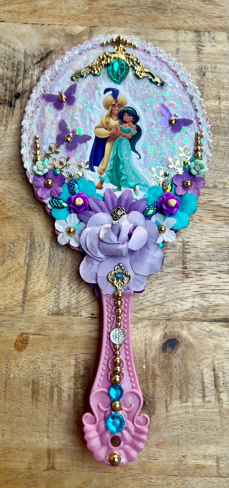 Jasmin Princess Handheld Mirror: Gem & Flower Vanity Mirror - Etsy
