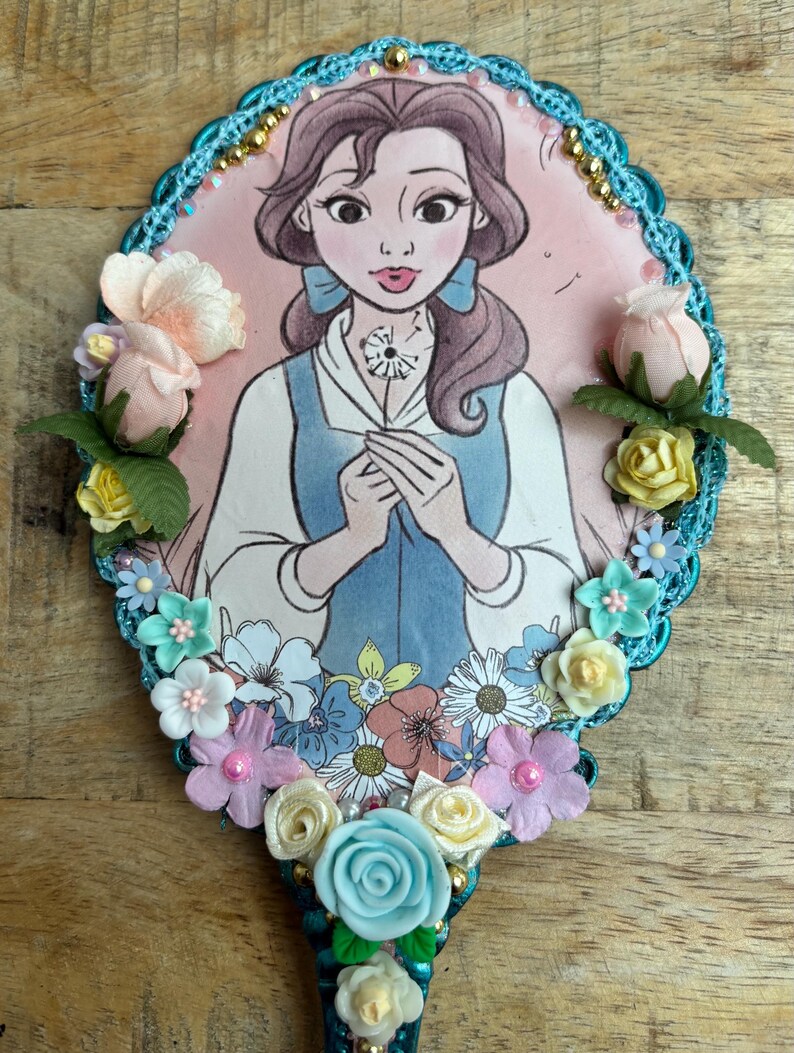 Belle Theme Handheld Mirror: Gem & Flower Decorated Vanity Mirror - Etsy