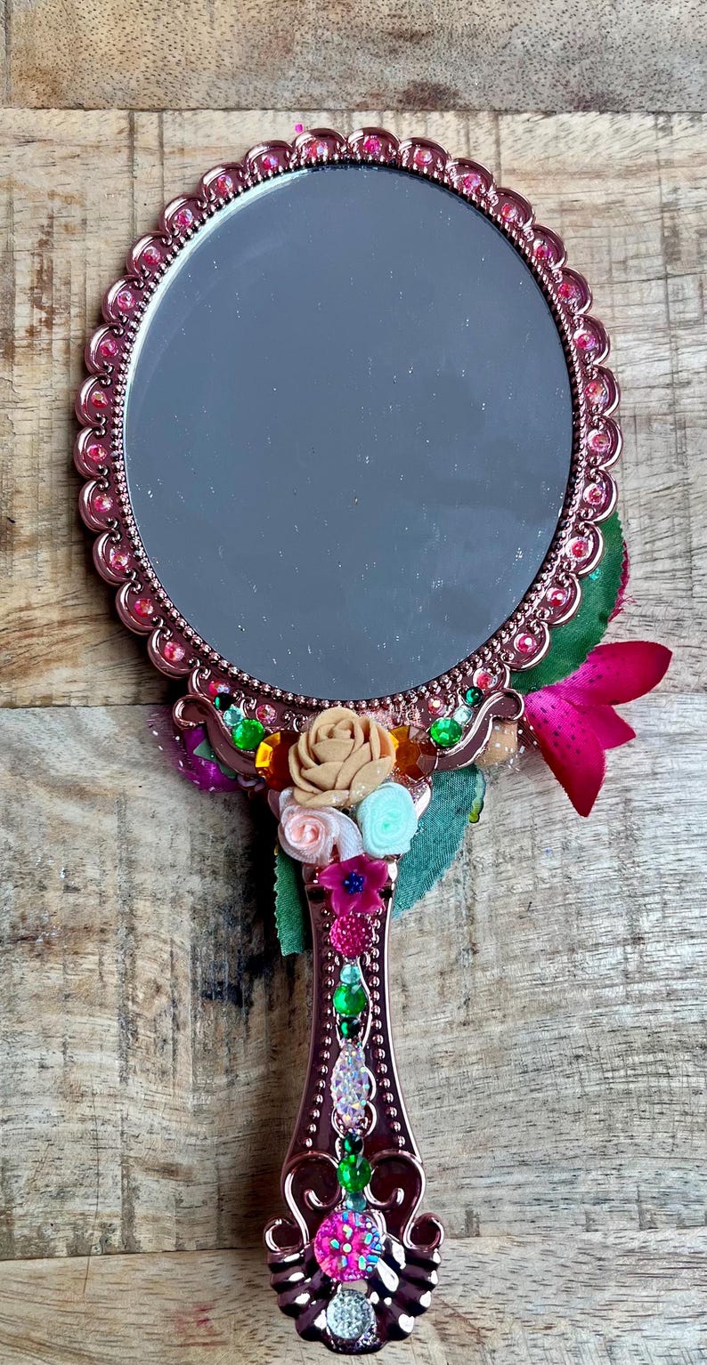 Fairy Handheld Mirror: Handmade Gem and Flower Decorated Vanity Mirror ...