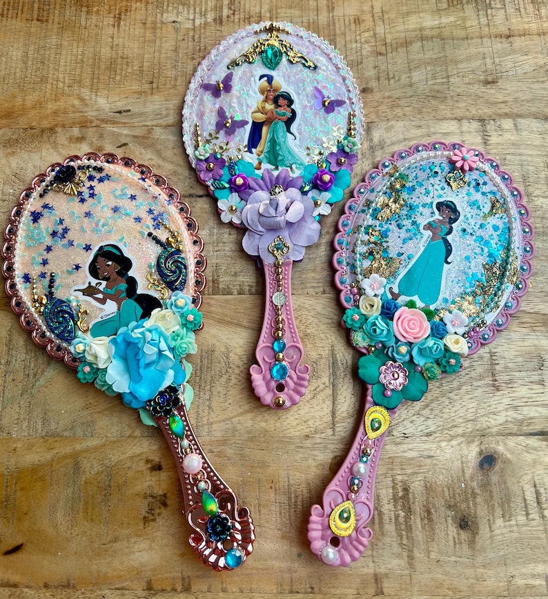 Princess Jasmin Handheld Mirror: Handmade Gem and Flower Decorated ...