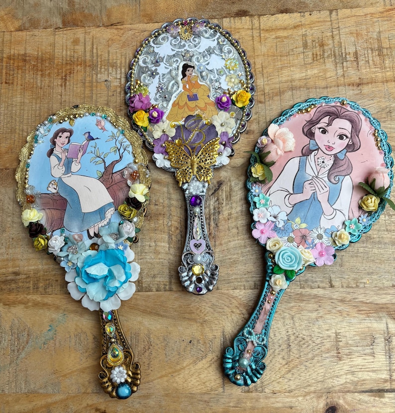 Belle Theme Handheld Mirror: Gem & Flower Decorated Vanity Mirror - Etsy